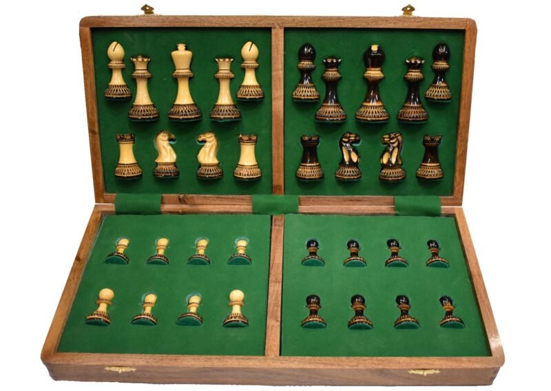 The Parker Burnt Series Chess Set Boxwood Burnt Pieces 3.75" King with ...