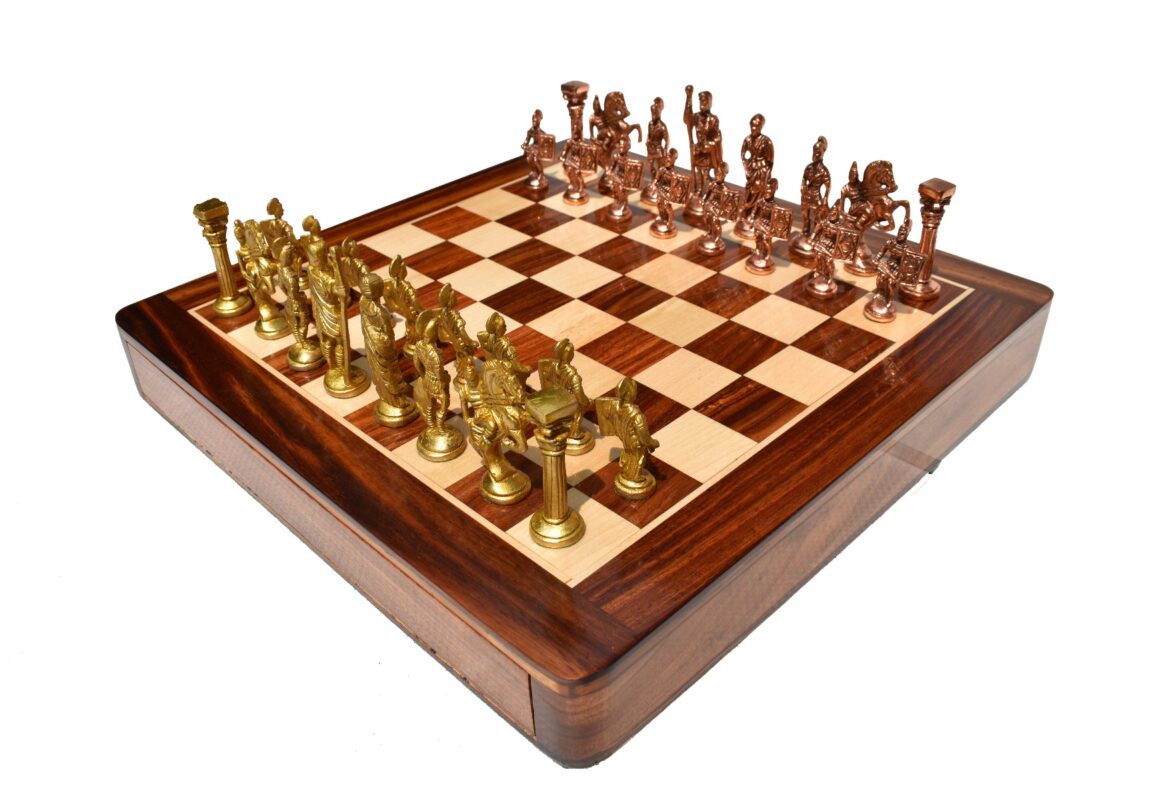 The Roman Art Series Chess Set Copper Coated & Brass Natural 3.25" King ...