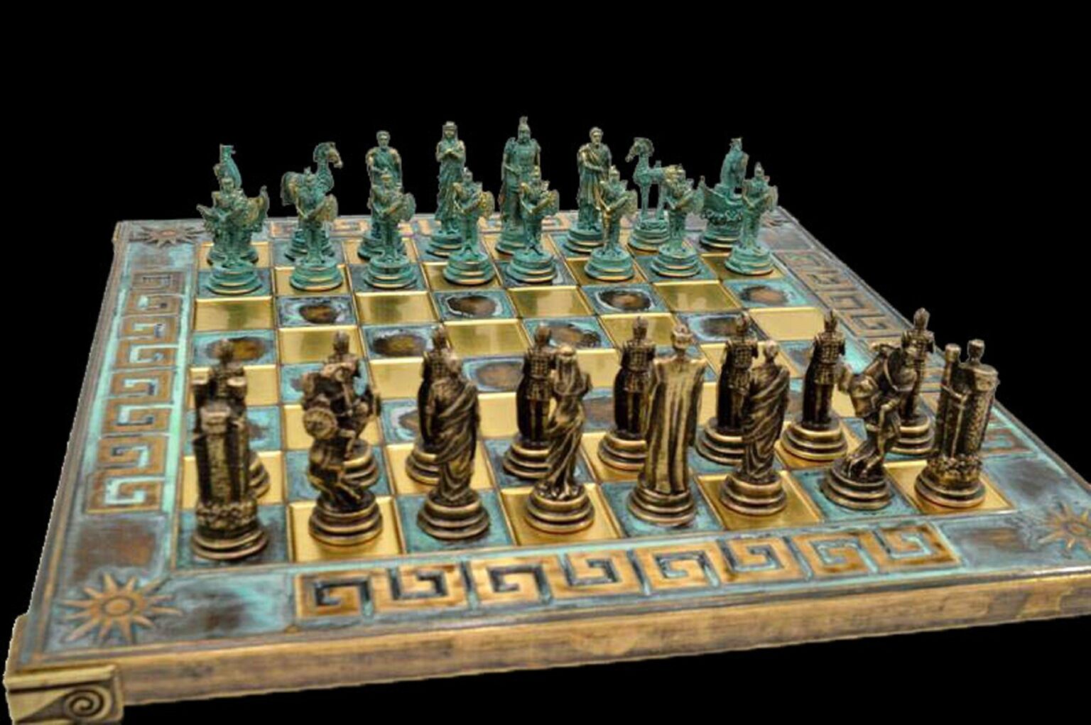 Battle of Troy Chess Set 28 x 28 cm bronze chess board 2.5"King ...