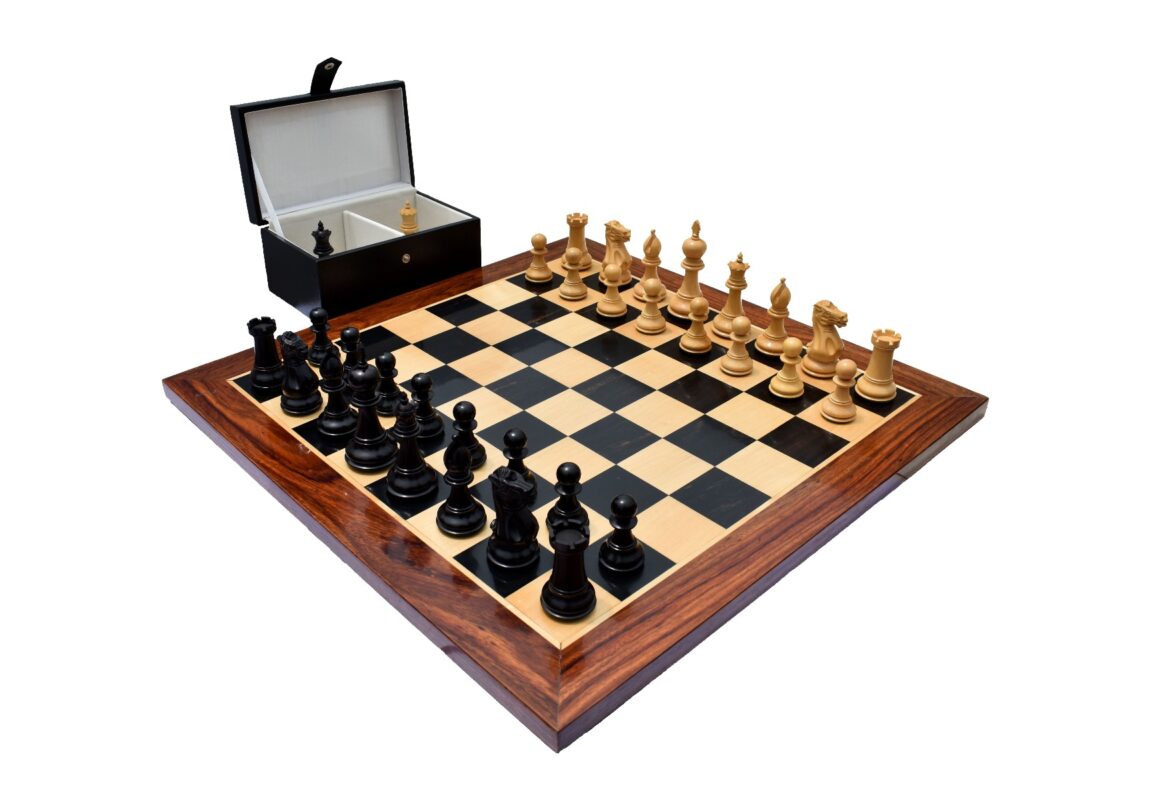 The Royal Knight Chess Set Boxwood & Ebonized 4" King with 2" Square ...