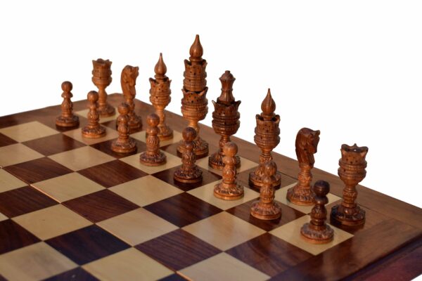 The Lotus Flower Carved Chess set Boxwood & Sheesham 4" King with 16 ...