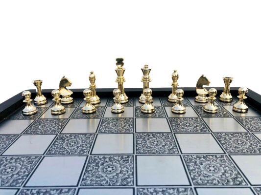 Miniature Staunton Brass Complete chess set Brass & Brown coated brass ...